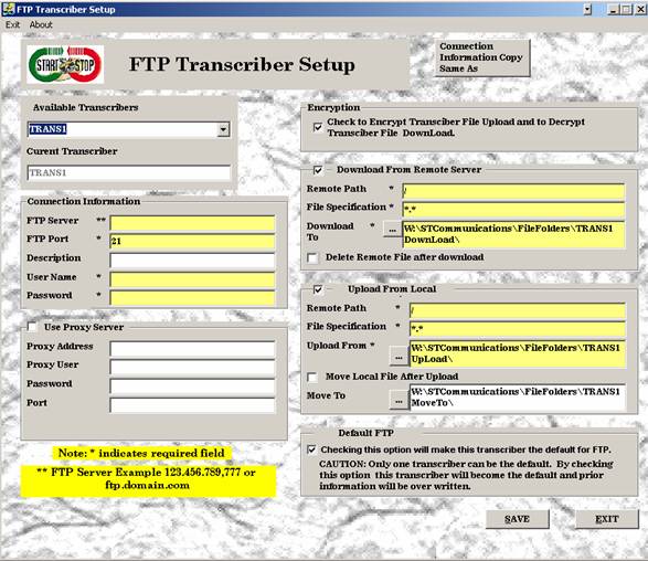Start Stop Transport System Information FTP Features